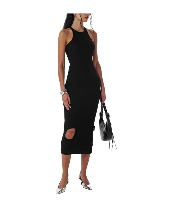 Off-White Ribbed Racer-back Midi Dress With Cut-out Detail