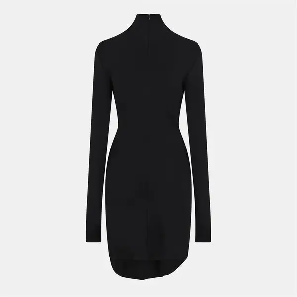 Off-White Long-sleeve High-neck Asymmetrical Hem Mini Dress