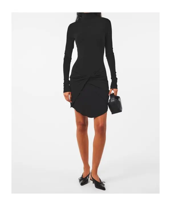 Off-White Long-sleeve High-neck Asymmetrical Hem Mini Dress