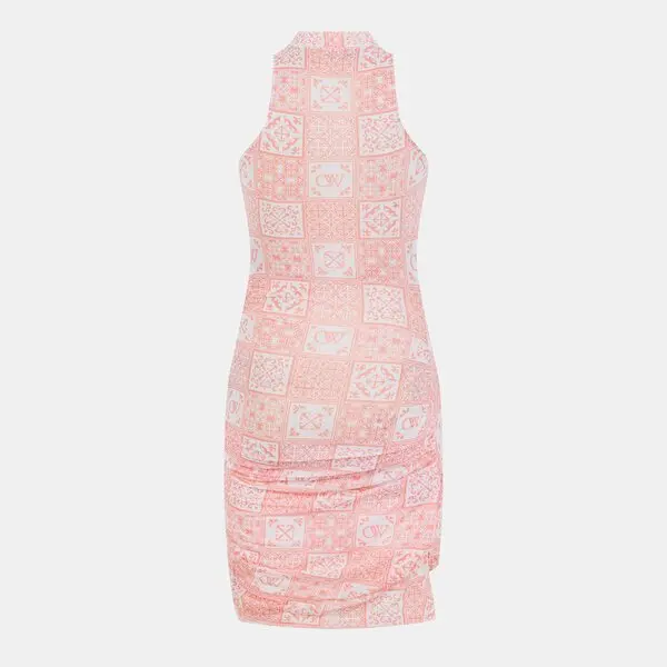 Off-White Printed High Neck Ruched Mini Dress