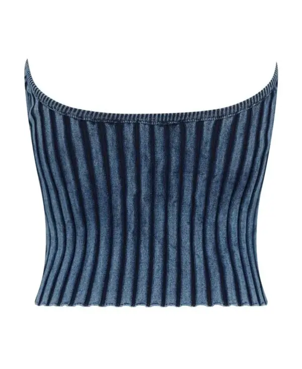 DIESEL® Logo Detail Ribbed Tube Top - Blue