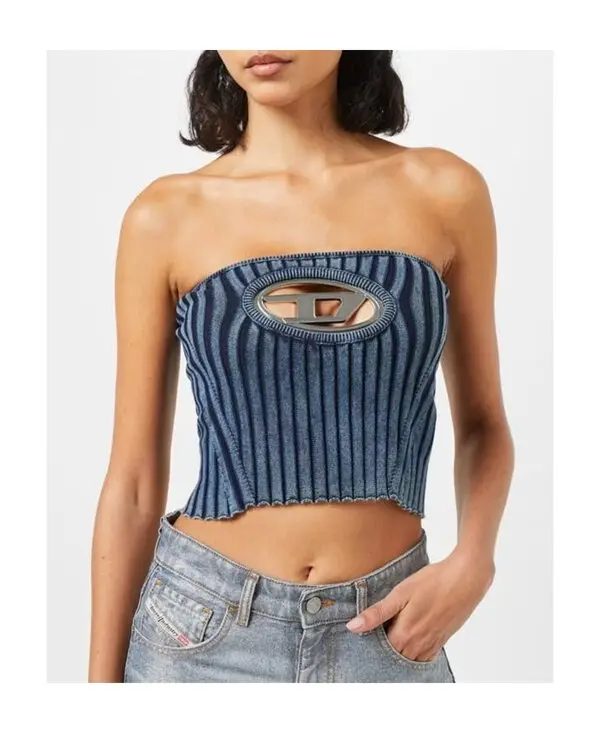 DIESEL® Logo Detail Ribbed Tube Top - Blue