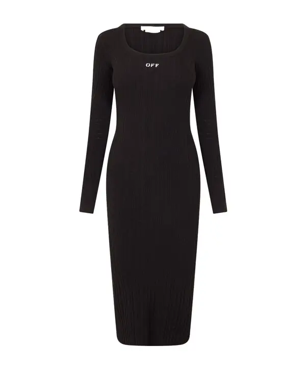 Off-White Ribbed Knit Midi Dress