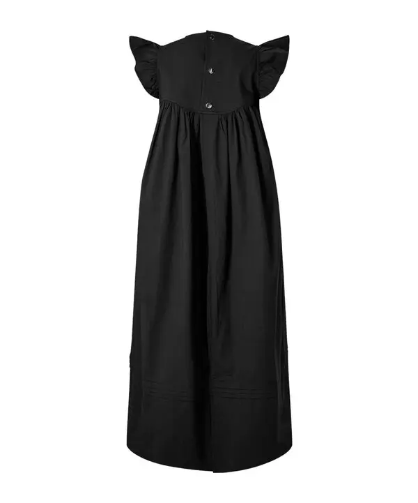 GANNI Maxi Dress With Frill Sleeves And Patch Pockets - Black