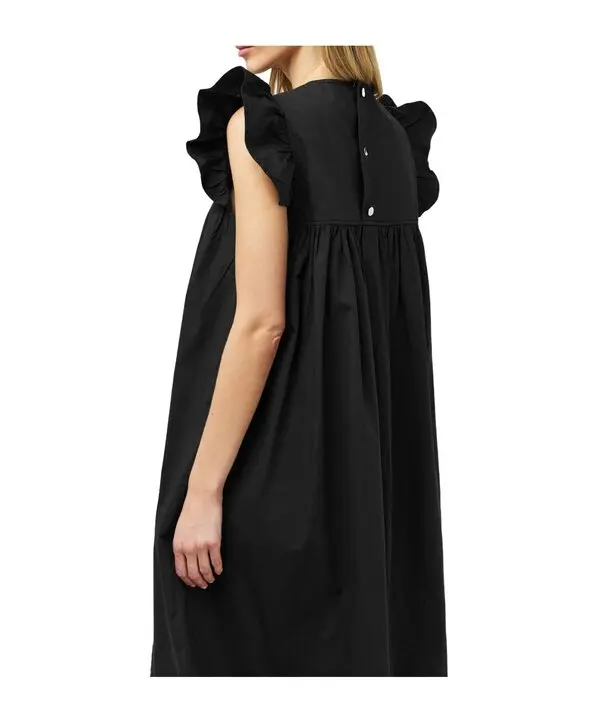 GANNI Maxi Dress With Frill Sleeves And Patch Pockets - Black