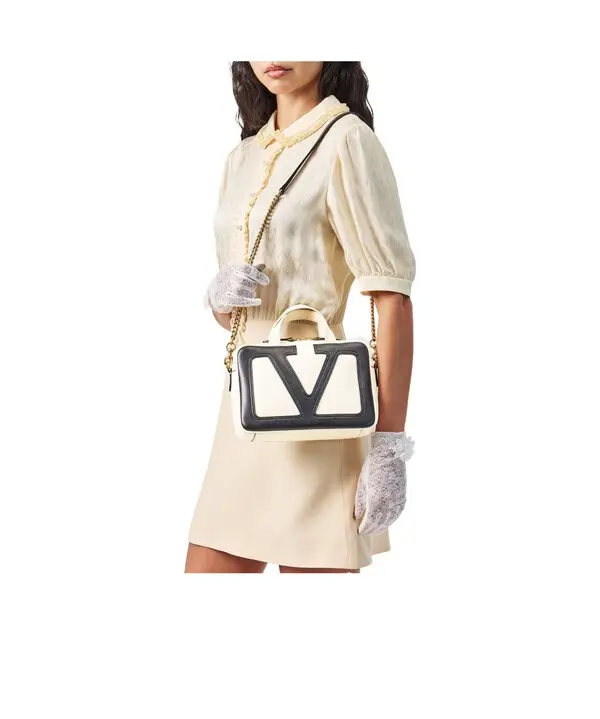 Valentino Garavani Two-tone Duffle Handbag With Gold Tone Chain Strap