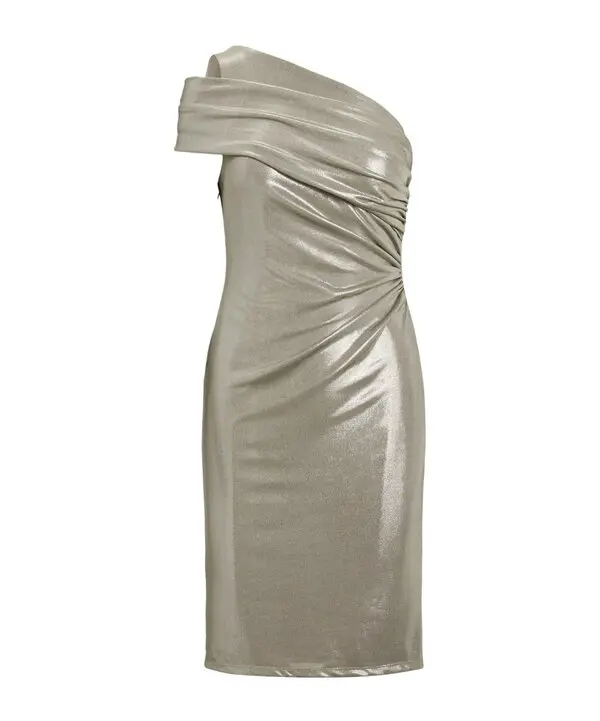 Ralph Lauren Metallic One-shoulder Draped Dress