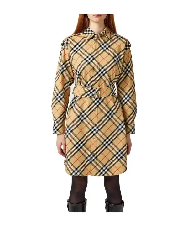 Burberry Check Midi Shirt Dress With Belt