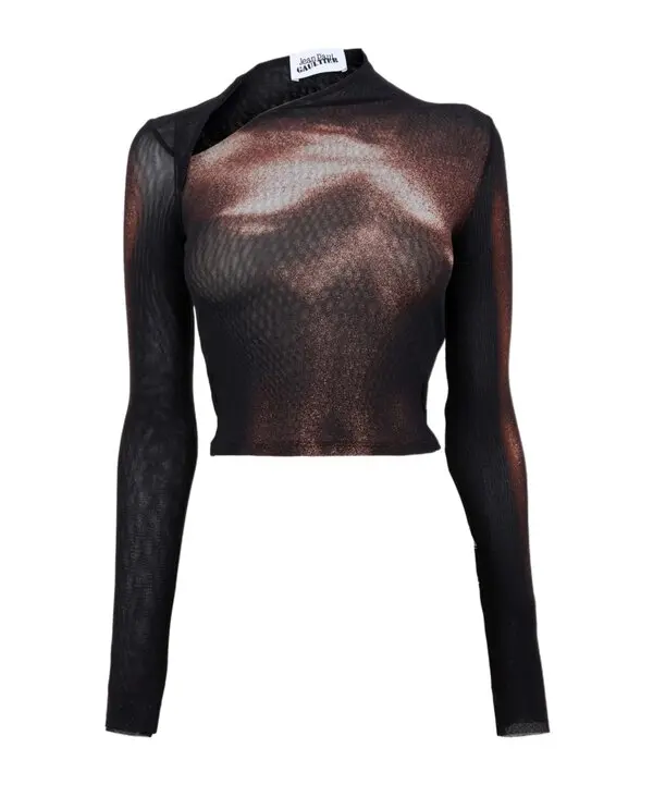 JEAN PAUL GAULTIER Long Sleeve Printed Mesh Top
