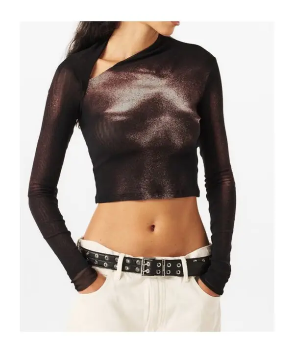 JEAN PAUL GAULTIER Long Sleeve Printed Mesh Top