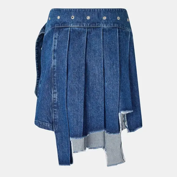 Off-White Low Waist Denim Pleated Skirt