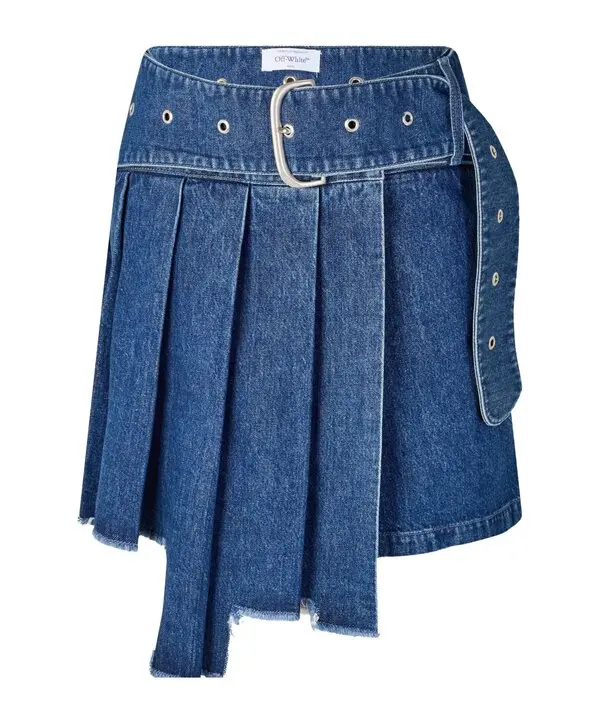 Off-White Low Waist Denim Pleated Skirt
