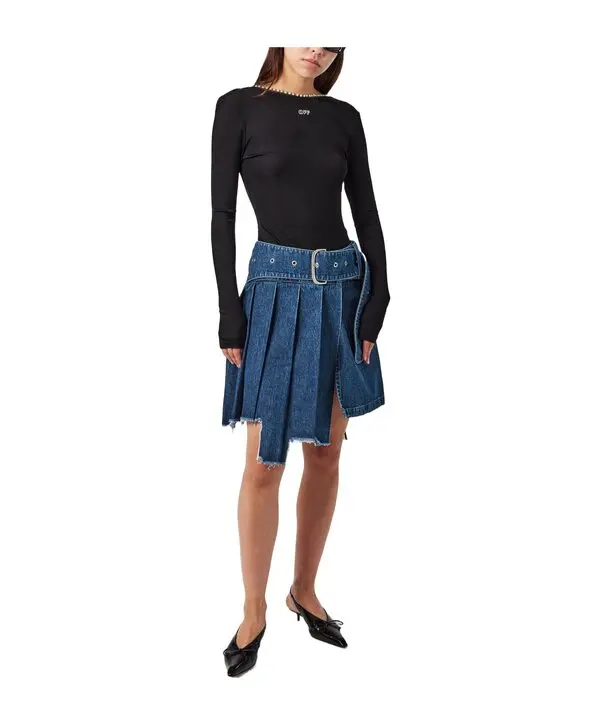 Off-White Low Waist Denim Pleated Skirt