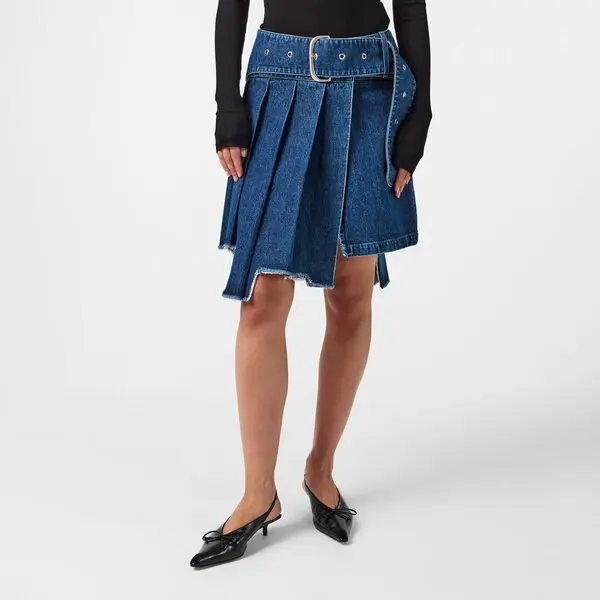 Off-White Low Waist Denim Pleated Skirt