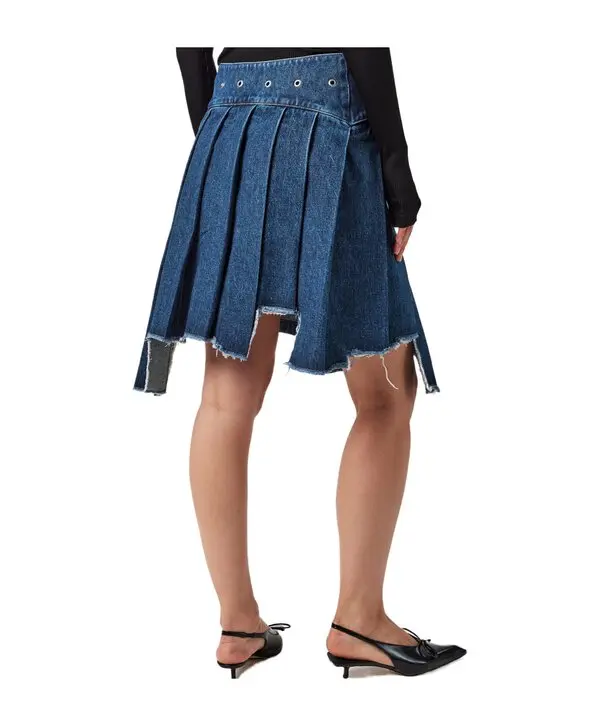 Off-White Low Waist Denim Pleated Skirt
