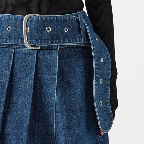 Off-White Low Waist Denim Pleated Skirt