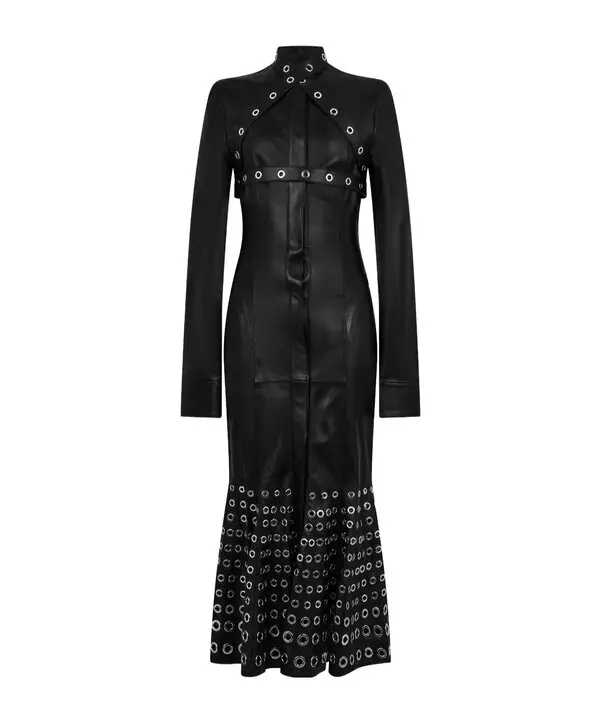 Off-White Mid-length Leather Dress With Eyelet Detail