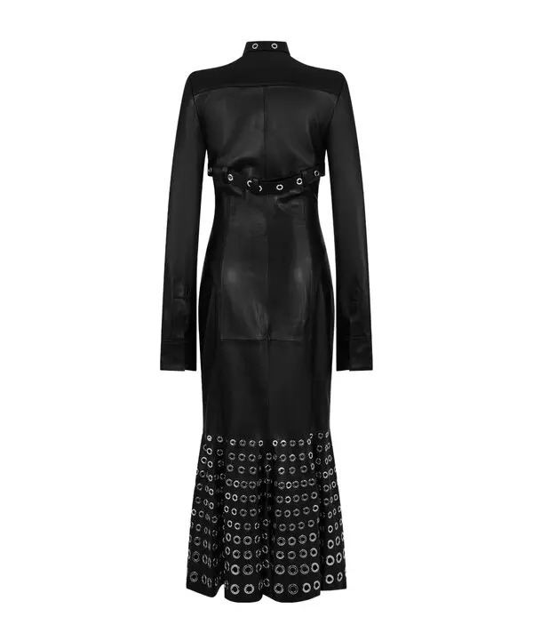 Off-White Mid-length Leather Dress With Eyelet Detail