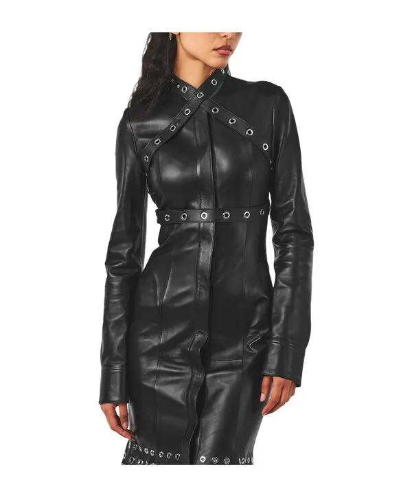 Off-White Mid-length Leather Dress With Eyelet Detail