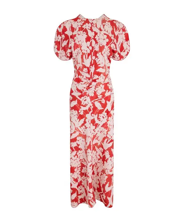 Victoria Beckham Gathered Floral Midi Dress