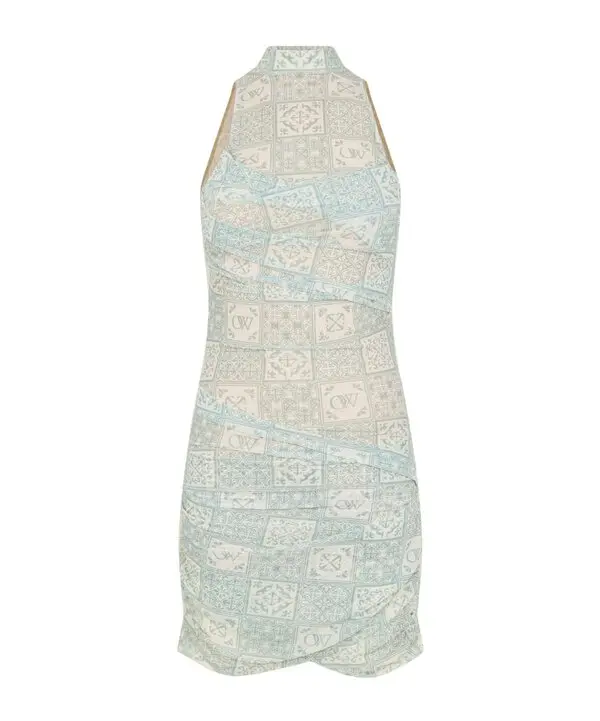 Off-White Halter-neck Mini Dress With Geometric Tile Print