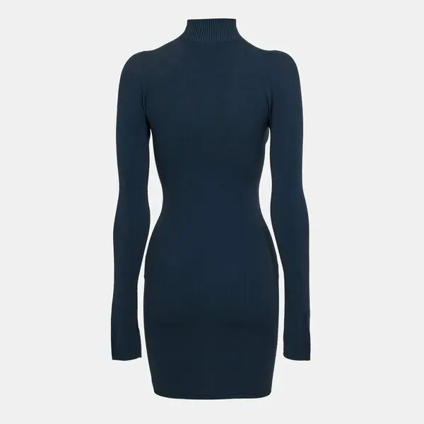 Off-White High Neck Long Sleeve Logo Dress - Black