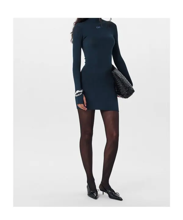 Off-White High Neck Long Sleeve Logo Dress - Black