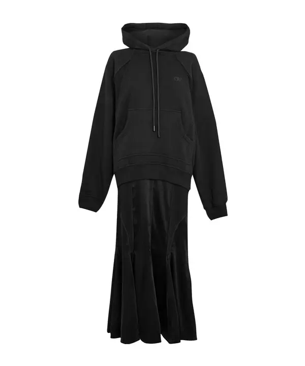 Off-White Satin Hooded Sweatshirt Dress