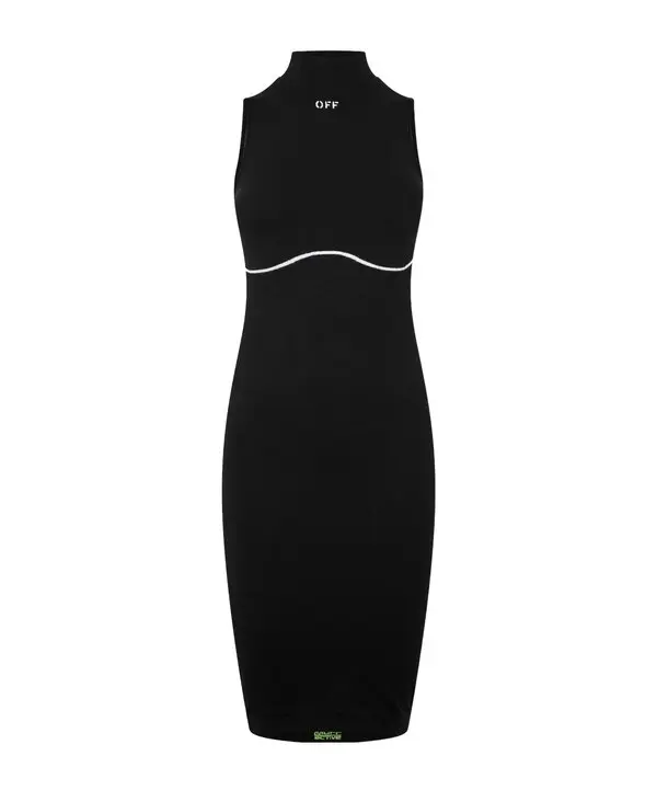 Off-White Fitted High Neck Midi Dress With Logo Detail