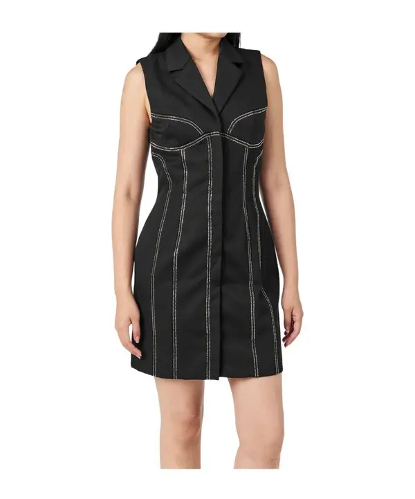 Off-White Suit Dress With Contrast Stitching