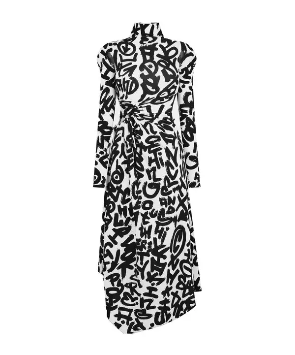 Off-White Graphic Print High Neck Midi Dress