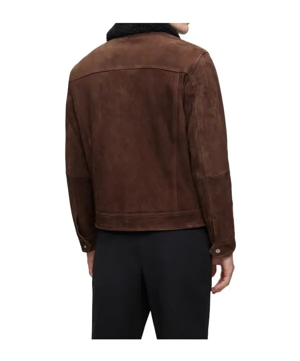 Hugo Boss Suede Trucker Jacket With Shearling Collar