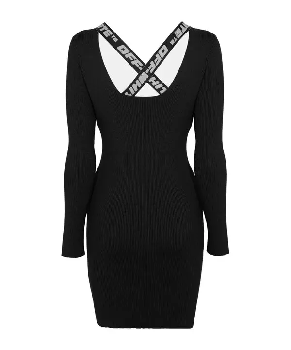 Off-White Long-sleeved Ribbed Mini Dress With Logo Detail