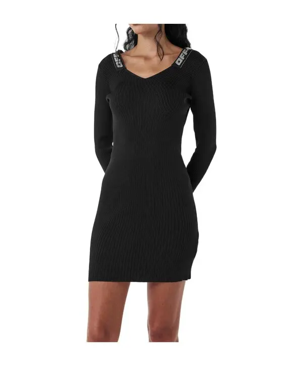 Off-White Long-sleeved Ribbed Mini Dress With Logo Detail
