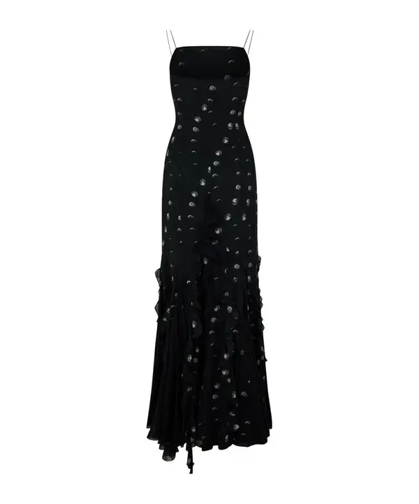 Off-White Halterneck Maxi Dress With Ruffled Detailing