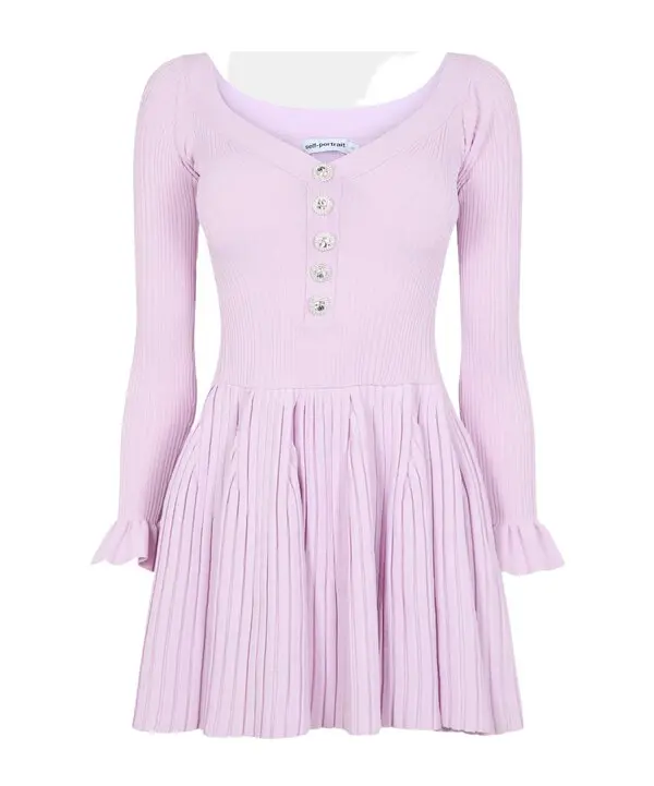 SELF-PORTRAIT Knit Mini Dress With Button Detail