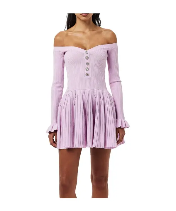 SELF-PORTRAIT Knit Mini Dress With Button Detail