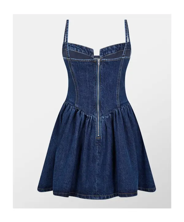 SELF-PORTRAIT Denim Mini Dress With Bow Detail
