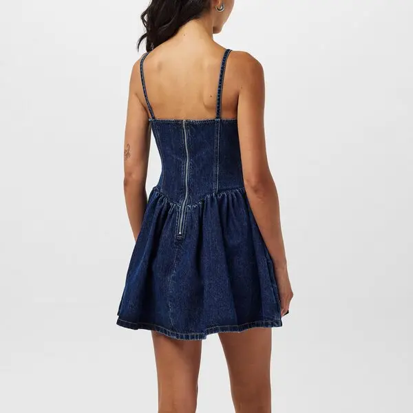 SELF-PORTRAIT Denim Mini Dress With Bow Detail