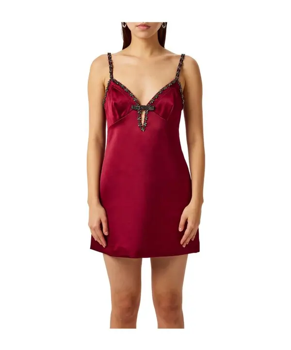 SELF-PORTRAIT Strappy Embellished Satin Mini Dress