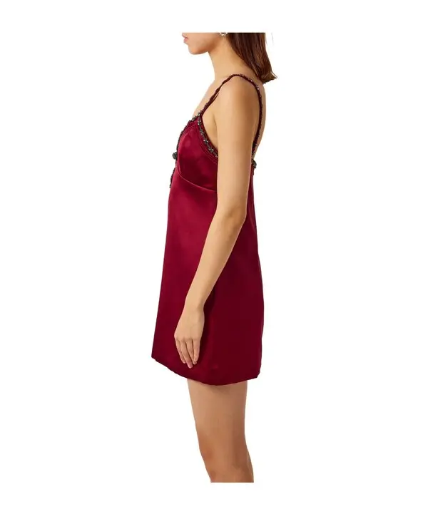 SELF-PORTRAIT Strappy Embellished Satin Mini Dress