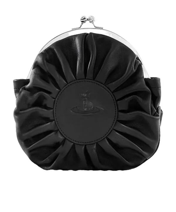 VIVIENNE WESTWOOD Ruched Clutch Bag With Orb Logo - Black