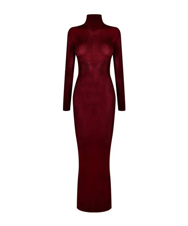 SELF-PORTRAIT Ribbed Knit High Neck Maxi Dress