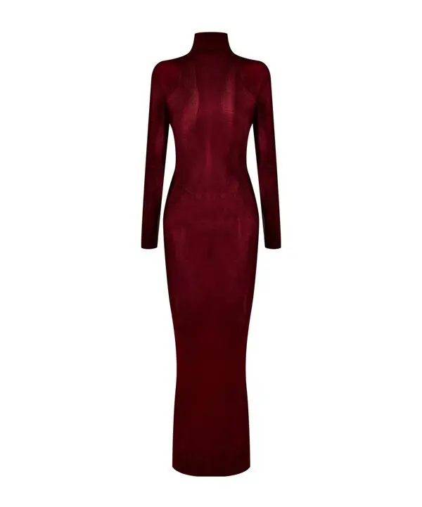 SELF-PORTRAIT Ribbed Knit High Neck Maxi Dress
