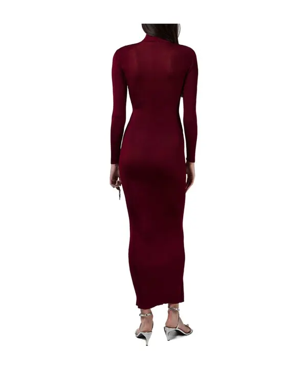 SELF-PORTRAIT Ribbed Knit High Neck Maxi Dress