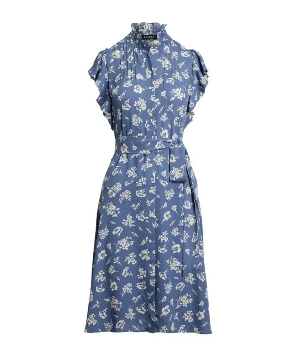 Ralph Lauren Floral Print Belted Dress With Ruffled Cuffs
