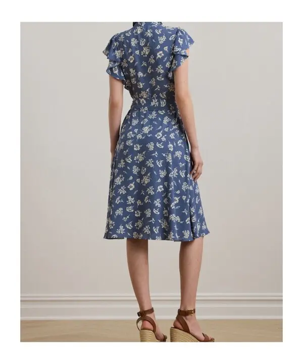 Ralph Lauren Floral Print Belted Dress With Ruffled Cuffs