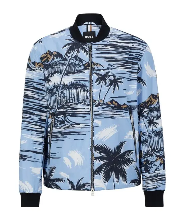 Hugo Boss Clovis Zip-up Jacket With Tropical Print