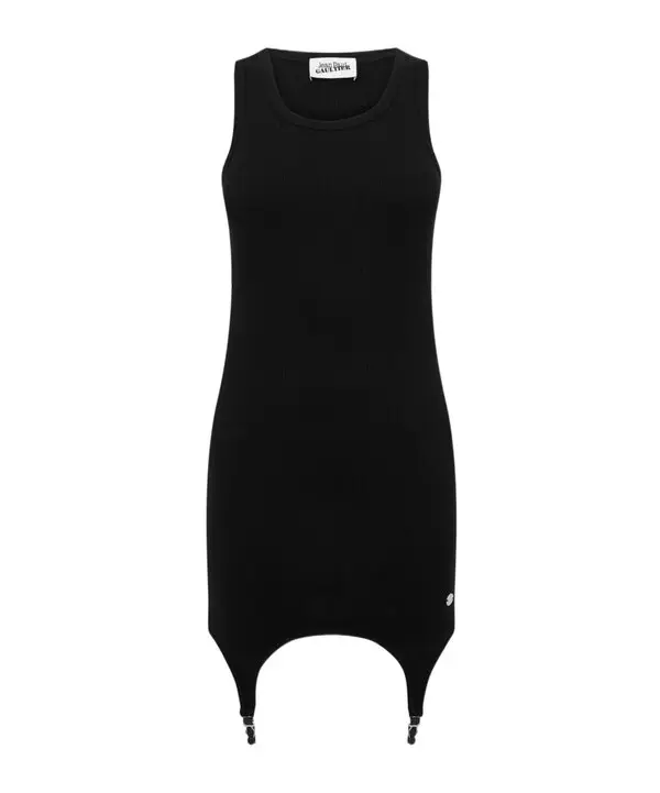 JEAN PAUL GAULTIER Ribbed Mini Dress With Integrated Garters - Black