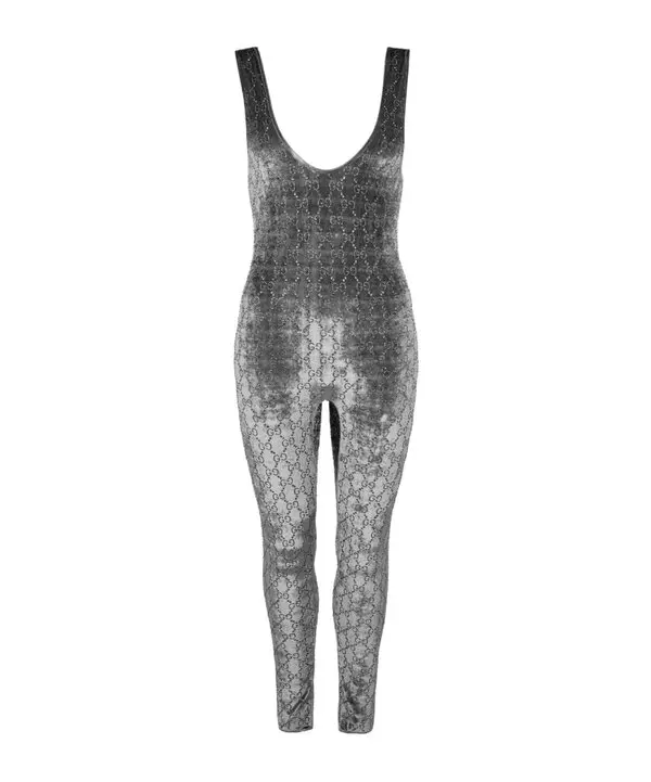 Gucci Logo Print Velvet Jumpsuit - Multicolor